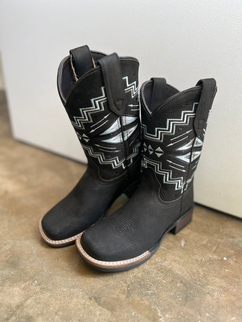 09-118-0912-3085 Roper Kids Monterey Aztec Boots Black Leather ...