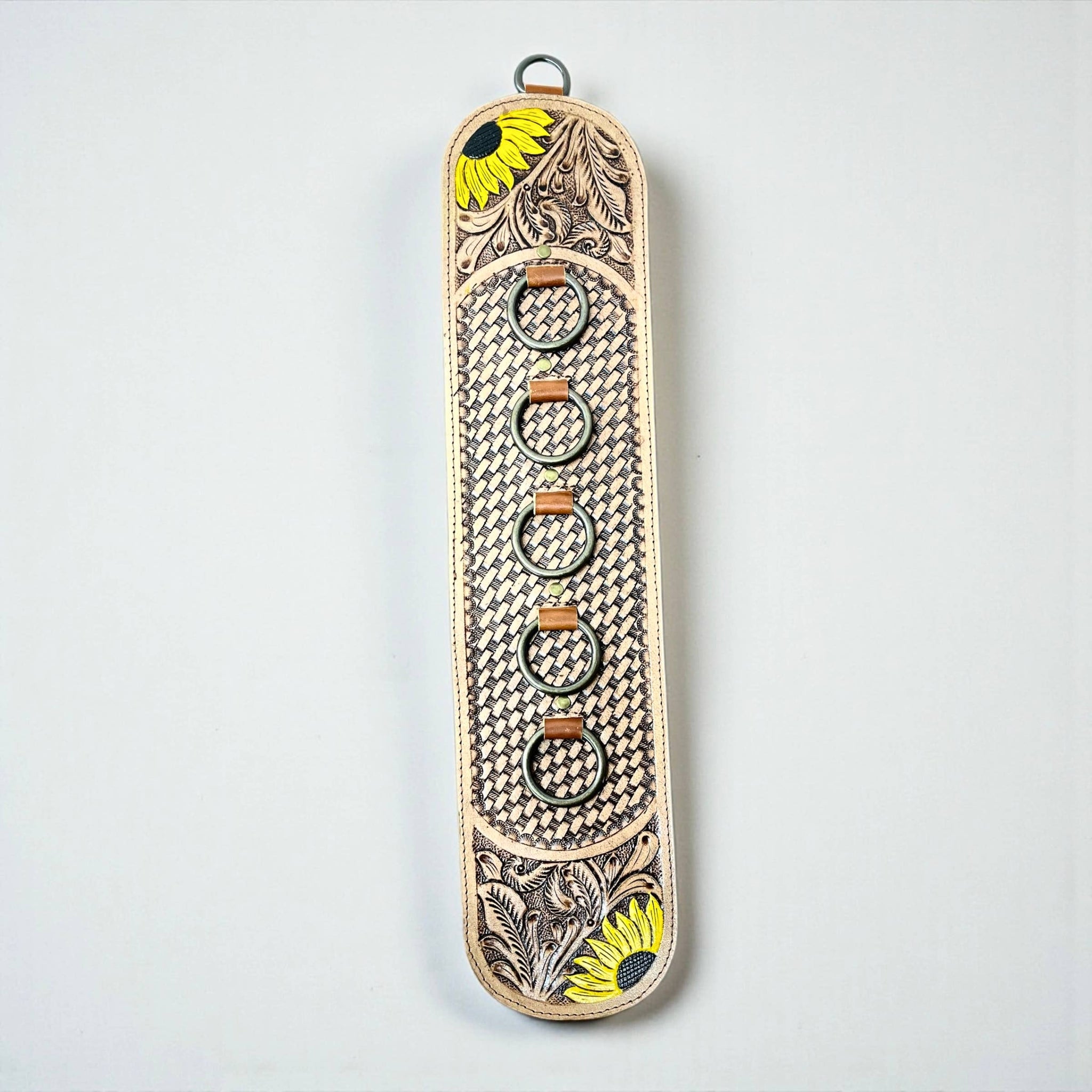 14701 Medium Sunflower Tooled Leather Scarf Holder Littlebit Country