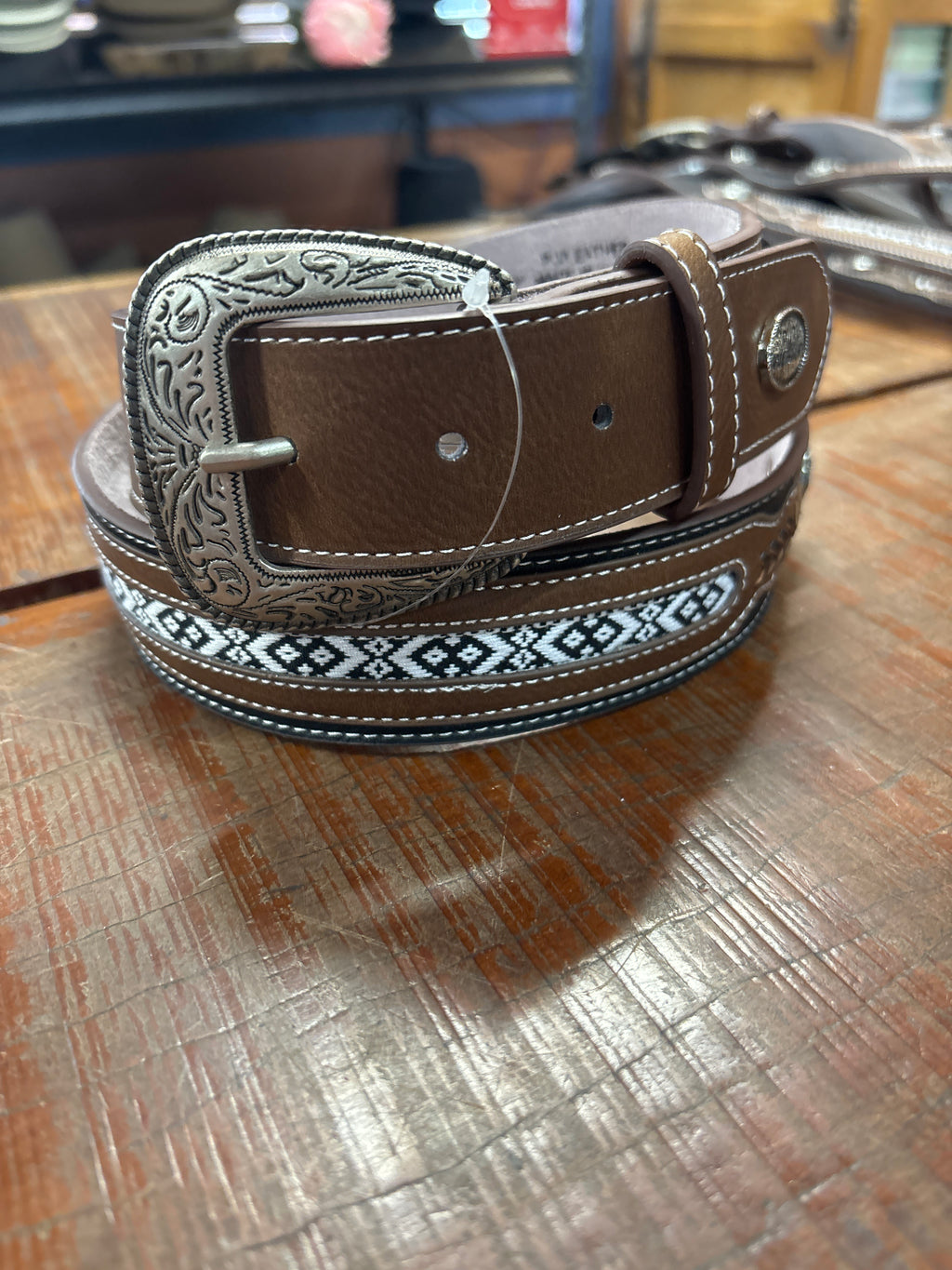 P5S1957BLT Pure Western Mens Clayton Belt Tan/Black – LittleBit Country