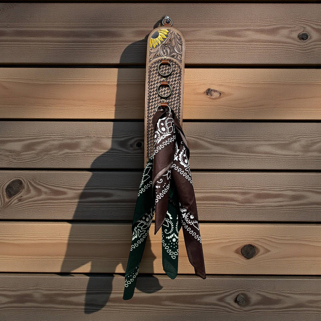 14701 Medium Sunflower Tooled Leather Scarf Holder Littlebit Country
